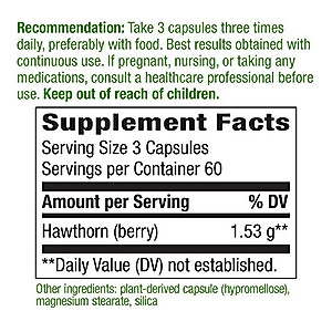 Nature's Way Premium Herbal Hawthorn Berries 1,530 mg per Serving, 180 Vegetarian Capsules (2 Pack)