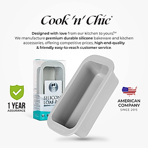 Silicone Loaf Pan (Small) Non-Stick Oven Dish - Professional Bakeware Baking Mould for Cakes Pies Breads - Microwave Dishwasher Freezer Safe - Quick Release - 8.2" x 3.9" x 2.7" by Cook’n’Chic