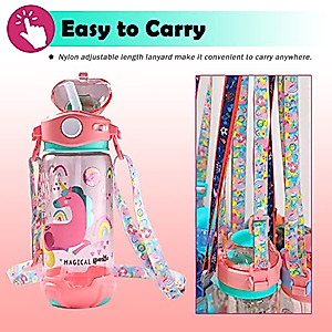 YOYTOO Kids Water Bottle with Straw/Lanyard for School Kids Girls Boys, 22oz BPA Free Child Drinking Water Bottle One-Click-Open Leak-Proof Locking Flip Lid for School Sport Travel (Unicorn)