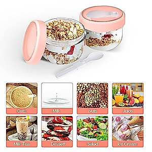 JACTZ Overnight Oat Containers with Lids and Spoons,20oz Overnight Oats Jars,Leakproof Dessert Cups for Yogurt Breakfast On The Go Cups,Oatmeal Container Snack Containers (3pink)