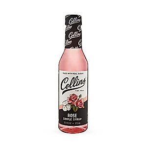 Collins Rose Syrup - Rose Flavor Simple Syrup - Real Sugar Cocktail Syrups - Soda Water Flavors, Cocktail Mixers - 12.7oz Set of 1
