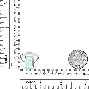 Gem Stone King 925 Sterling Silver Sky Blue Topaz and White Topaz Ring For Women (9.43 Cttw, Emerald Cut 14x10MM, Gemstone November Birthstone, Available In Size 5, 6, 7, 8, 9)