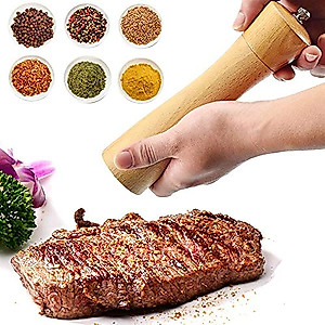 Wood Salt and Pepper Grinder Mill - Noryee Manual Wooden Salt Grinder Pepper Mill Shakers Refillable with Adjustable Coarseness Ceramic Rotor - 8.5 Inch (1 Pack)