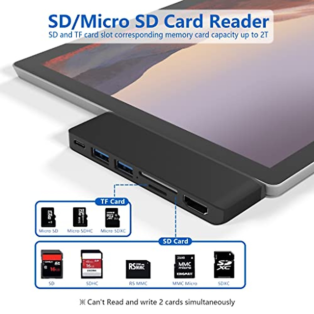 Microsoft Docking Station,6-in-2 USB C Surface Pro 7 Hub with 4K HDMI Adapter+ USB C Port（Audio & Data）+2 USB 3.0 Port +SD/TF Card Reader,Converter Combo Adaptor for Surface Pro 7
