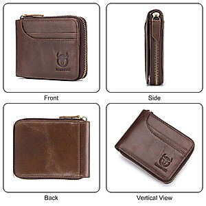 FLO-MOTOR Men’s RFID Blocking Wallets,Genuine Leather Short Zip-around Wallet for Men