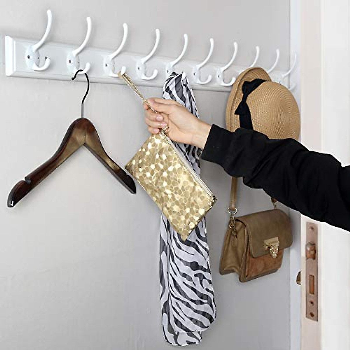 WEBI Coat Rack Wall Mounted,10 Hooks,38 1/4’’ Long,Wood Coat Hooks Wall Mounted,Coat Hanger Wall Hook Rack,Jacket Hooks for Hanging Coats,Clothes,Hats,White