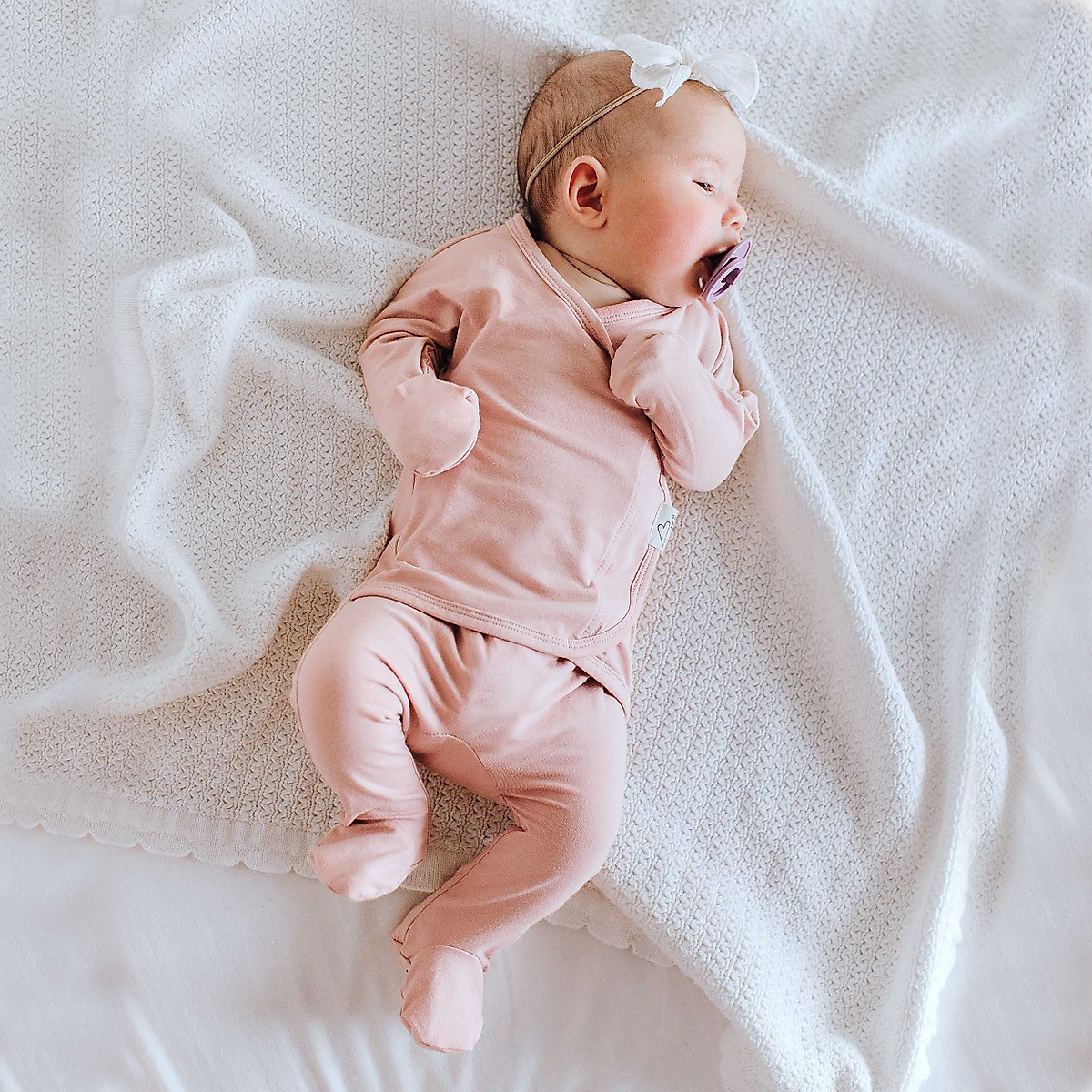 Bonsie Skin to Skin Babywear Footed Bodysuit - Pink Baby One Piece - Peony (0-3 Months)