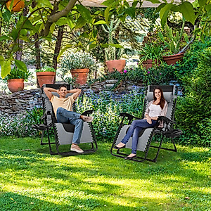 MAMIZO Padded Zero Gravity Chair, Set of 2 Foldable Outdoor Patio Recliner, Anti Gravity Adjustable Lounger w/Removable Pillows and Cup Holder Side Tables, 350 LBS (Grey)