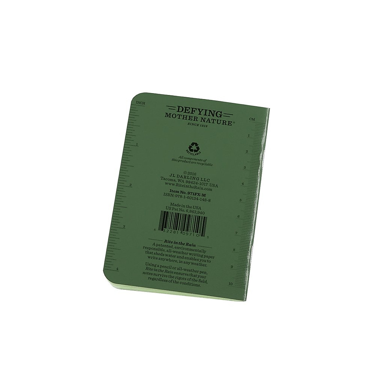 Rite in the Rain Weatherproof Mini-Stapled Notebook, 3 1/4" x 4 5/8", Green Cover, Universal Pattern, 3 Pack (No. 971FX-M), 4.625 x 3.5 x 0.125