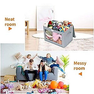 DIMJ Storage Bins with Lids, 4 Pack Fabric Storage Baskets with Handle, Collapsible Closet Organizer Bins Storage Box with Window for Clothes, Toys, Books, Closet, Shelves, Kids Room, Office