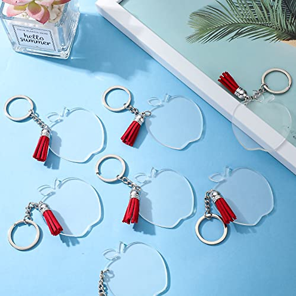 20 Pcs Teacher Appreciation Gift Clear Acrylic Keychain Blanks 2.3'' Acrylic Apple Clear Key Chains with Red Tassel Graduation Back to School Thank You Gift for Teacher Appreciation Week
