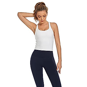 HeyNuts Longline Zeal Sports Bras for Women, Medium Impact Wirefree Yoga Bras Padded Workout Tank Tops Crisscross Back Crop Tops White S