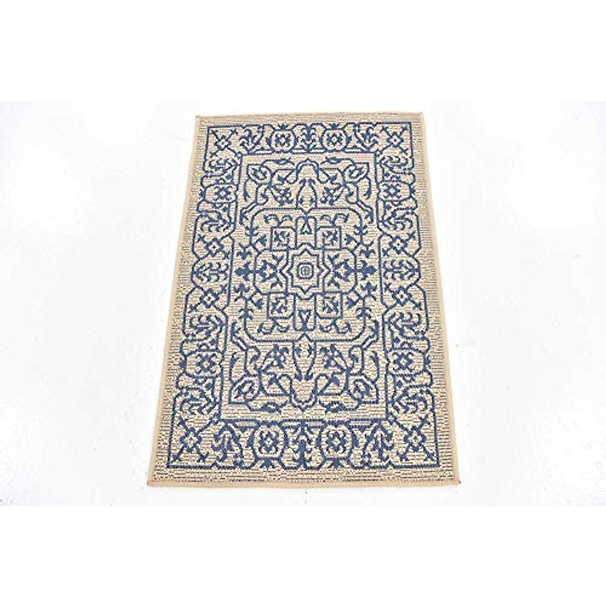 Unique Loom Outdoor Botanical Collection Area Rug - Allover (2' 2" x 3' 1" Rectangle, Beige and Blue/ Blue)