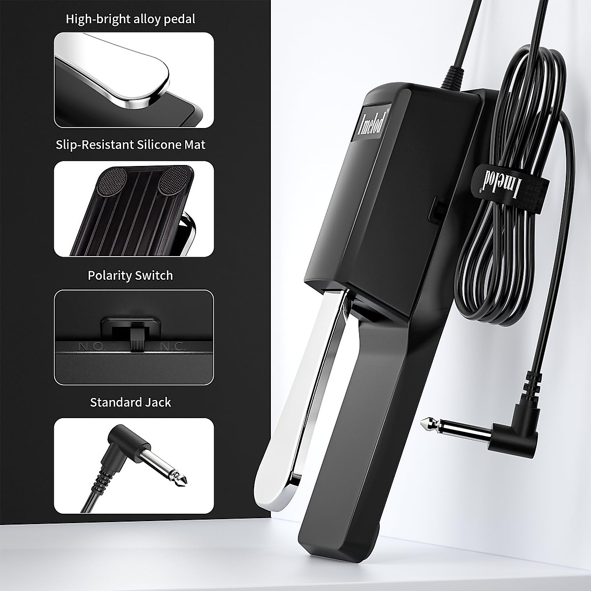 Imelod Digital Piano and Keyboard Sustain Pedal for Yamaha,Roland,Casio,Korg,Behringer,Moog - Universal Foot Pedal Black