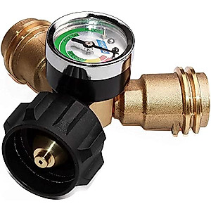 DOZYANT Propane Tank Y Splitter Adapter with Propane Gauge, 2 Way LP Gas Adapter Tee Connector Adapter for 5lb-40lb Propane Tank Cylinder, Universal for BBQ Gas Grill, RV Camper and More Appliances