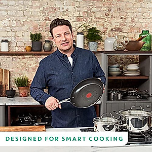 Tefal Jamie Oliver Cook's Direct Stainless Steel, 2 Piece Frying Pan Set, 24 & 28cm, Non-Stick Coating, Heat Indicator, Riveted Safe-Grip Handle, Induction Hob Compatible, E304S244