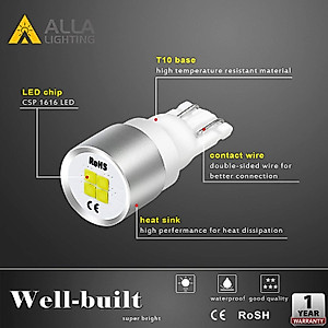 Alla Lighting Newest 4x T10 194 168 LED Bulbs W5W 2825 175 158 CAN-Bus, 6000K White License, Parking, Map, Dome, Door, Trunk Lights, Super Bright 12V SMD Replacement for Cars, Trucks, RVs