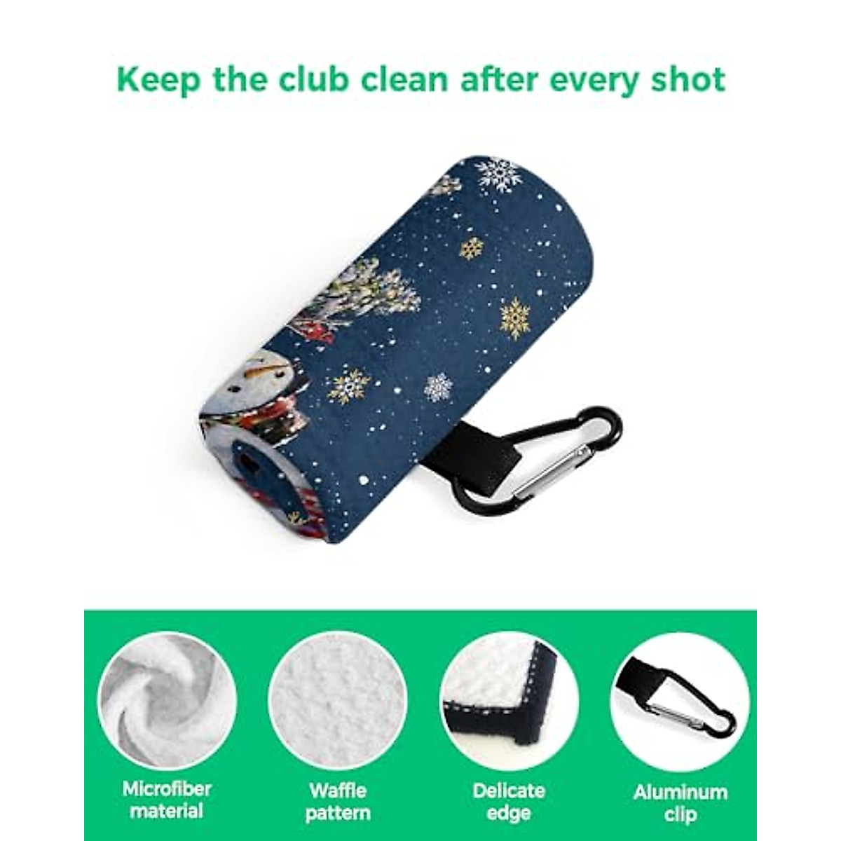 Golf Towel Christmas Snowman Xmas Tree Snowflake Blue,Waffle Pattern Microfiber Club Cleaner Golf Towels with Carabiner Clip for Women Men Dad,Winter Snow Golf Towel for Golf Bags Accessories,24x16in