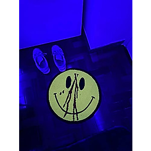 Lotus Atelier 20 in. Smiley Face Rug Fashion | Rugs for Bedroom Teen Room Decor | Hypebeast Rug Smiley Face Bullet Hole | Bathroom Rugs | Aesthetic Home Decor