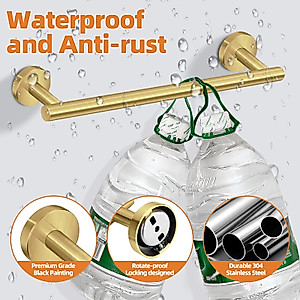 5 PCS Matte Black Bathroom Hardware Set,304 Stainless Steel Towel Rack Set Round Wall Mounted Includes 16" Hand Towel Bar,Toilet Paper Holder,3 Towel Hooks Bathroom Accessories Kit (Gold)