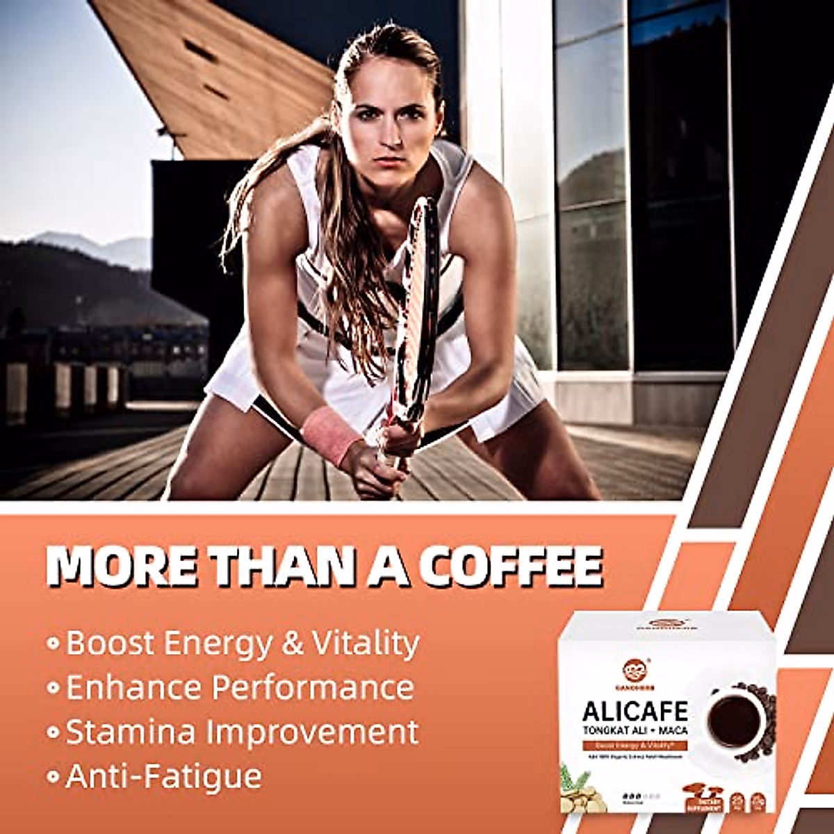 GANOHERB Maca Energy Coffee for Men, Women Herbal Coffee with Tongkat Ali, Maca Root, Reishi Mushroom Extract for Energy & Focus - 1 box (25 Packets)