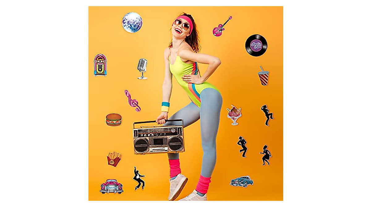 Retro 50s Party Decorations - 48 Vibrant Cutouts & Stickers