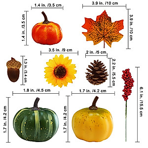 68 Pcs Assorted Mini Artificial Pumpkins with Maple Leaves Pinecones Acorns Sunflowers Berries Fall Decorating Kit for Fall Wedding Thanksgiving Halloween Table Centerpiece Wreaths Vase Bowl Fillers
