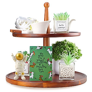Large Wooden Cupcake Stand Holder Rustic 2 Tier Wooden Serving Stand Tiered Tray Stand Wooden Pastry Stand, Dessert Display Stands Farmhouse Tiered Tray Decor Brown Decorative Tray Mother's Day