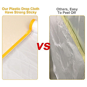 LISHINE 13Ft x 65 Ft Plastic Painting Drop Film, 2 Pcs Tape and Drape Dust Plastic Drop Cloth, Pre-Taped Masking Film for Automotive Painting Covering