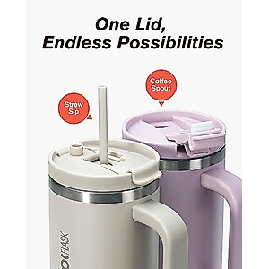 Coolflask 40oz Tumbler with Handle, Insulated Water Tumbler with Lid and Straw, Coffee Tumbler Travel Mug Stainless Steel for Cup Holder, Keep Cold for 24H/Hot for 12H, Apricot