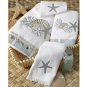 Avanti Linens - Washcloth, Soft & Absorbent Cotton Towel, Coastal Inspired Bathroom Accessories (By the Sea Collection, White) 13.00" x 13.00"
