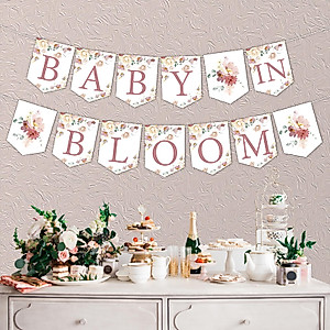 Baby in Bloom Baby Shower Decorations Girl - Floral Baby in Bloom Banner, Pre-Strung Flowers Baby Shower Banner for Wildflowers Boho Baby Shower Gender Reveal Birthday Party Supplies