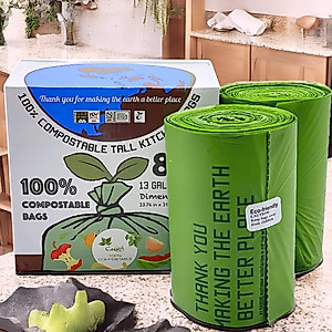 Cacus 100% Compostable Trash Bags, 13 Gallon/49.2L, 80 Count, Heavy Duty 0.90 Mils Thickness, Tall Kitchen Trash Bags, Food Waste Bags, US BPI ASTM D6400 and Europe OK Compost Home Certified