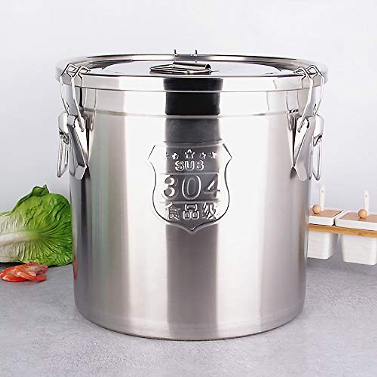 TOOL1SHOoo 6L Airtight Canister Food Stainless Steel Kitchen Cereal Container Grain Kitchen Milk Storage Canister Kitchen Rice Bucket Flour Container Kitchen Bucket With Lid