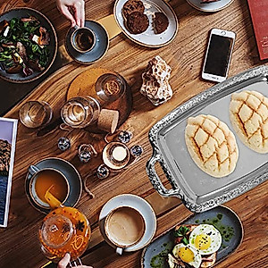 Cabilock Elegant Rectangular Silver Tray Mirrored Tray for Whiskey Decanter Candlesticks Vanity Perfume Tray and Snack Bread Breakfast Fruit Serving Tray Dish