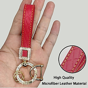 Daemson Microfiber Leather Car Keychain, Bling Diamond Keychains for Women, Universal Car Key Fob Holder with 360 Degree Rotatable, Anti-Lost D-Ring, 2 Keyrings and 1 Screwdriver (Red)