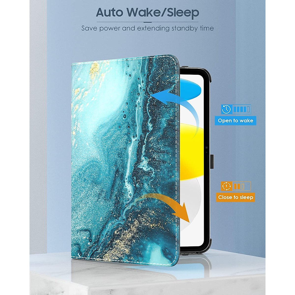 TiMOVO Case for iPad 10th Generation 2022, 90 Degree Rotating Smart Cover, Protective Leather Cover with Stylus Loop - Gilding Texture