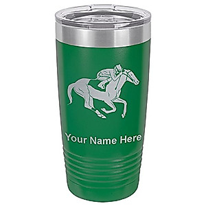 LaserGram 20oz Vacuum Insulated Tumbler Mug, Horse Racing, Personalized Engraving Included (Green)