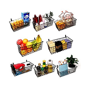 3 Set Hanging Wire Baskets,Wall Mount Fruit Basket,No Drilling,Adhesive Small Metal Basket,Farmhouse Food Storage Mesh Bin Kitchen Pantry Laundry Bathroom Closet Garage RV,Black