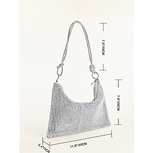 Verdusa Women's Glitter Rhinestone Hobo Handbag Evening Bag Purse Silver one-size