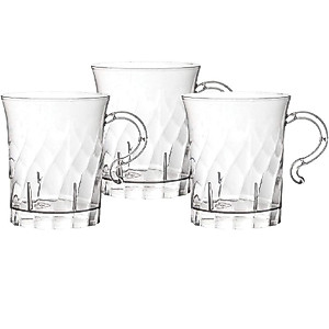 Party Essentials Elegance Plastic Coffee Cup/Tea Mug/Punch Cup w/Handle, 40 Count, 8-Ounce, Clear