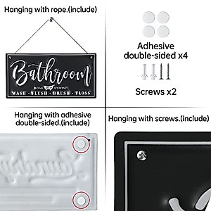 Bathroom Signs Decor For Farmhouse Wall.Black White Metal Bath Sign,14" X 7". Bath Wall Art, Bathroom Rustic Signs.Letreros Para Baños,Cuadros Para Baños Rusticos. (Black)