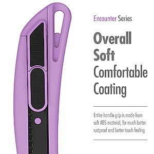FantastiCAR Soft Material Grip Retractable Snap-off Utility Knife Safety Box Cutter, with Extra 10 Blades, and Can Opener Design, for Heavy Duty Work, Carpet, Cartons and Cardboard (Purple)