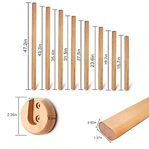 2 Sets Wooden Wall Mounted Closet Rod with base,Oval Saving Space Hanging Rod, Closet Pole for Wardrobe Hallway Bathroom Curtain Clothing Store(60cm(23.6in), Natural)