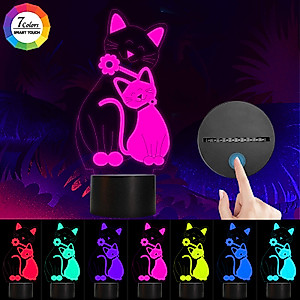 Bagvhandbagro Cat 3D Lamp, Animal Cat Kitty LED Night Light Touch Table Desk Lamp 7 Color Changing with Acrylic Flat & USB Cable, Christmas Birthday Gift for Boys Girls