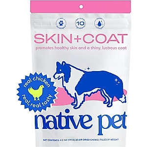 Native Pet Skin and Coat Chews for Dogs - Made with Wild-Caught Salmon Oil for Dogs Skin and Coat - Omega 3 for Dogs - Dog Shedding Supplements & Dog Hair Loss Treatment - Omega for Dogs (30 Chews)