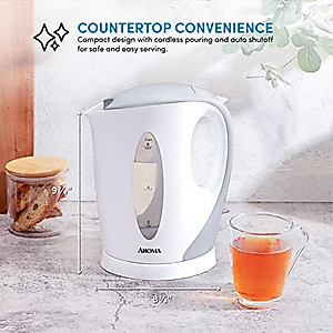 Aroma Housewares with Easy-Pour Handle and Drip-Free Spout in White and Grey Water Kettle, 1.5-Liter