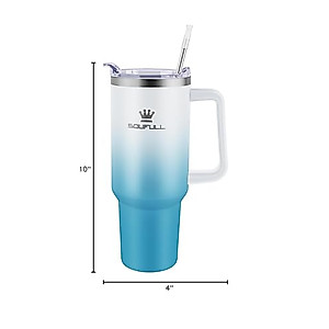 40 oz Tumbler with Handle and Straw Lid, 100% Leak-proof Travel Coffee Mug, Stainless Steel Insulated Cup for Beverages, Keeps Cold for 34Hrs or Hot for 10Hrs, Dishwasher Safe (WhiteBlue)