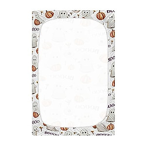 Mazeann Ghosts Pumpkins Halloween Crib Sheets Soft Breathable Fitted Baby Playard Sheets Mattress Cover for Girl Boys, 39" x 27" x 5"