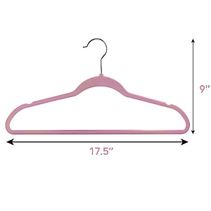 Elama 100 Piece Set of Velvet Slim Profile Heavy Duty Felt Hangers with Stainless Steel Swivel Hooks in Pink